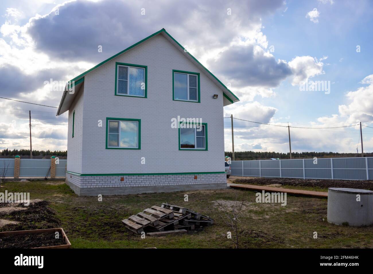 New white brick modern Russian country house Stock Photo - Alamy