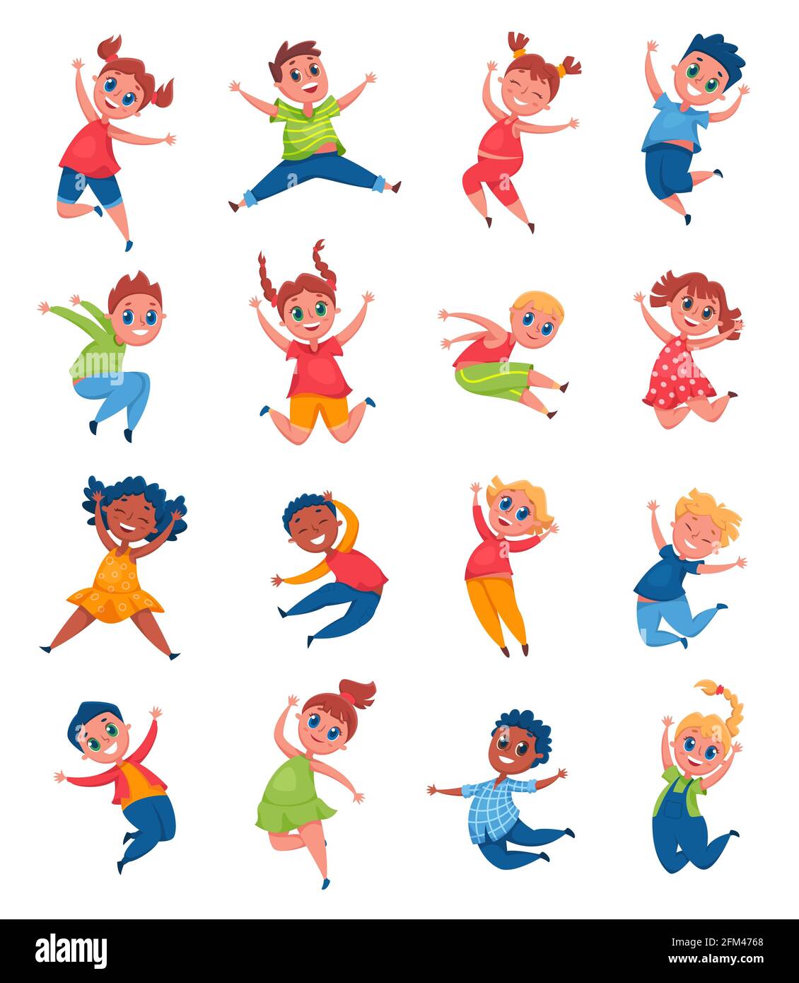 Happy kids jumping and laughing. Cheerful school girls and boys having ...