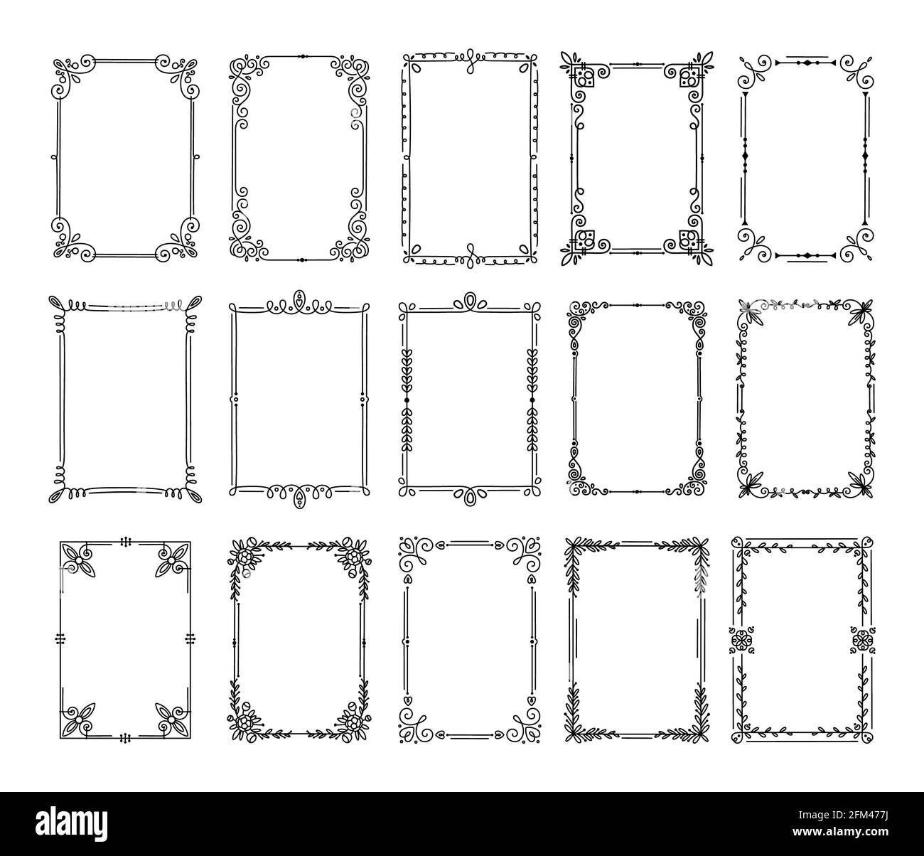 Decorative frames. Vintage hand drawn ornamental borders. Antique ...