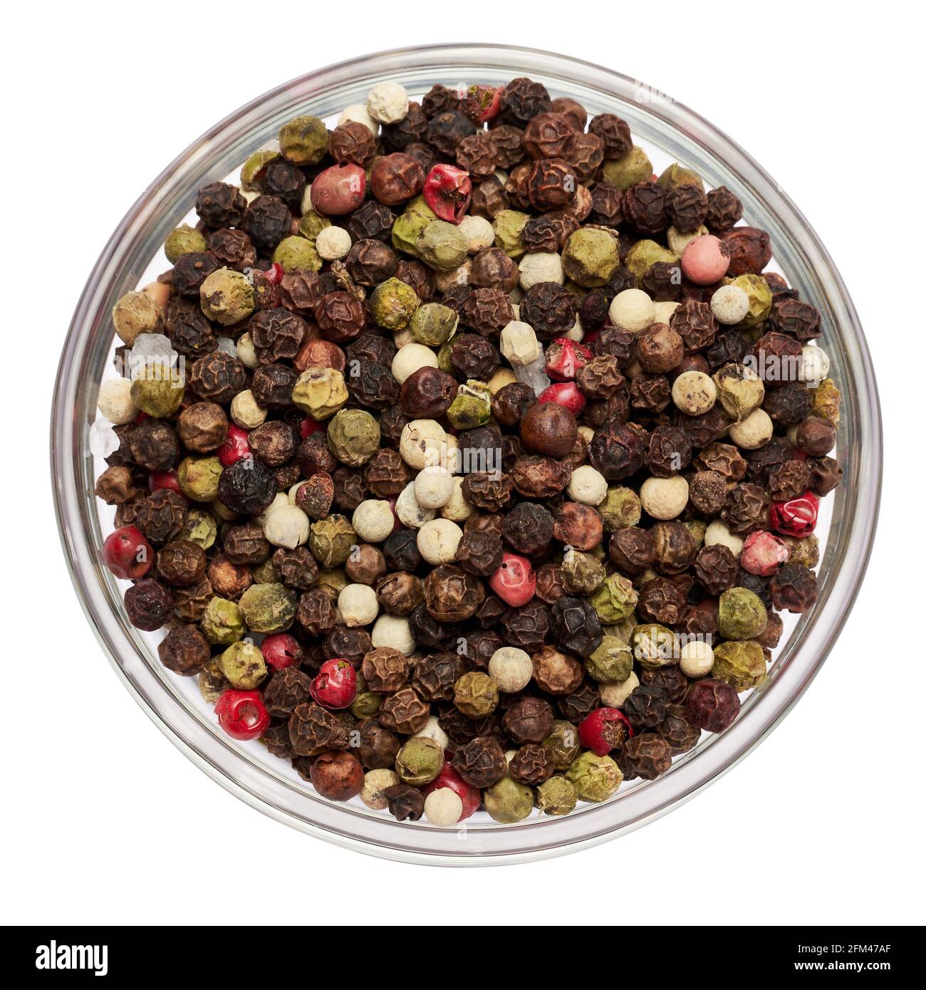 black round pepper spice in glass bowl on white background Stock Photo ...
