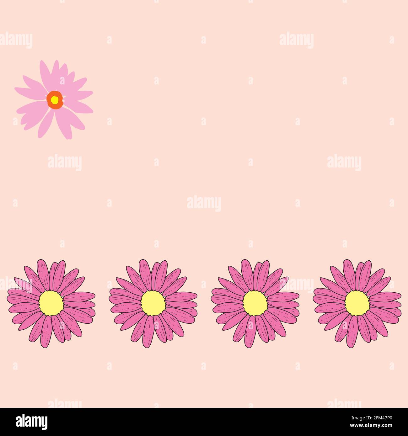 Vector pastel pink beige background pink daisy flowers and wild flowers ...
