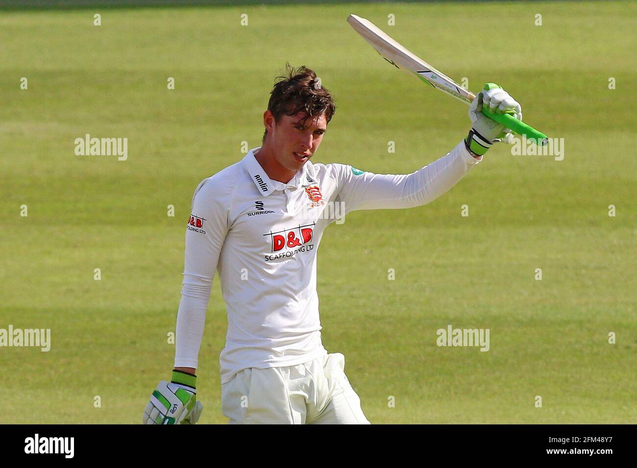 Daniel Lawrence of Essex celebrates scoring a century, 100 runs during ...