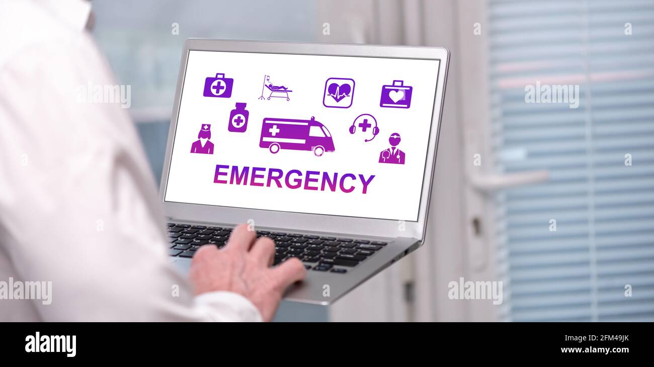 Laptop screen displaying an emergency concept Stock Photo - Alamy