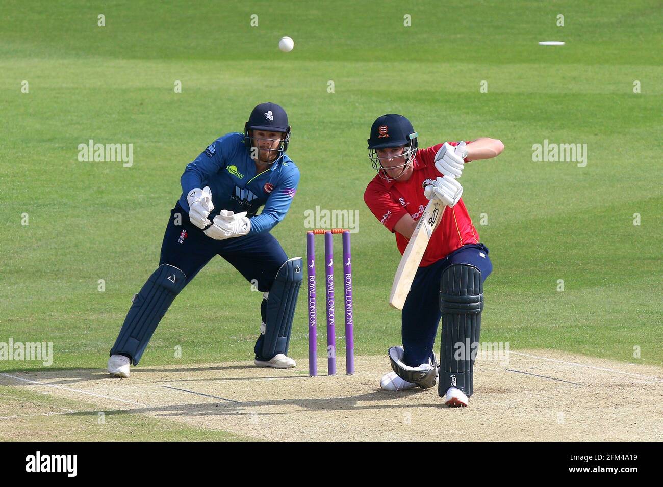 Daniel Lawrence in batting action for Essex as Adam Rouse looks on from ...