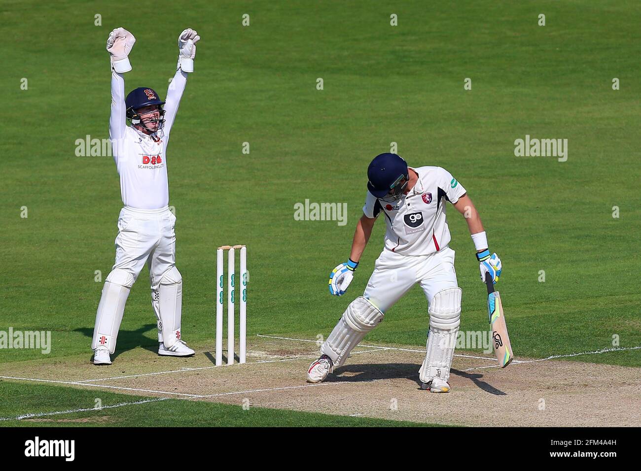 Adam Wheater of Essex with an appeal for the wicket of Joe Denly during ...