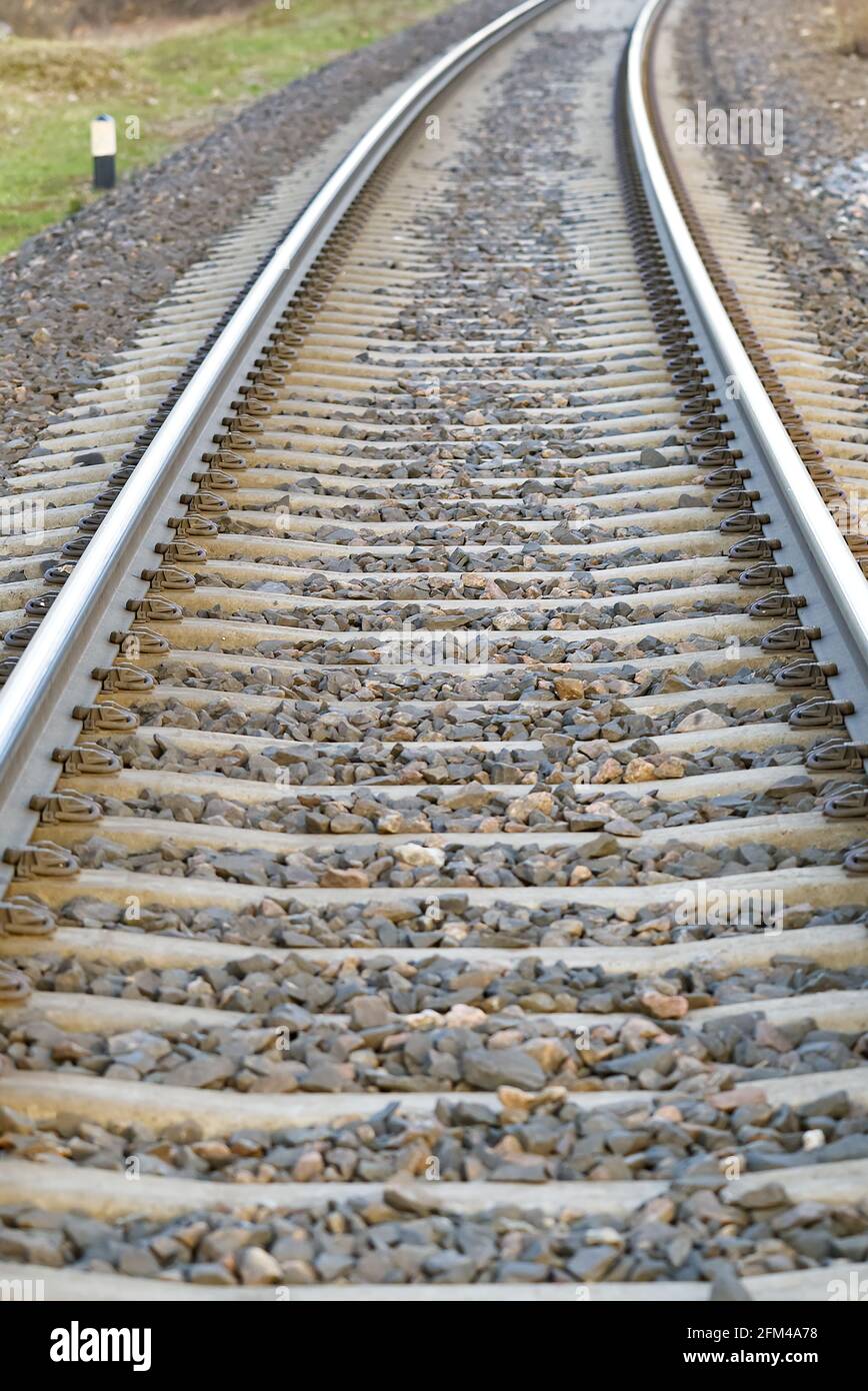 railroad rails on concrete sleepers. updated railway for high-speed ...