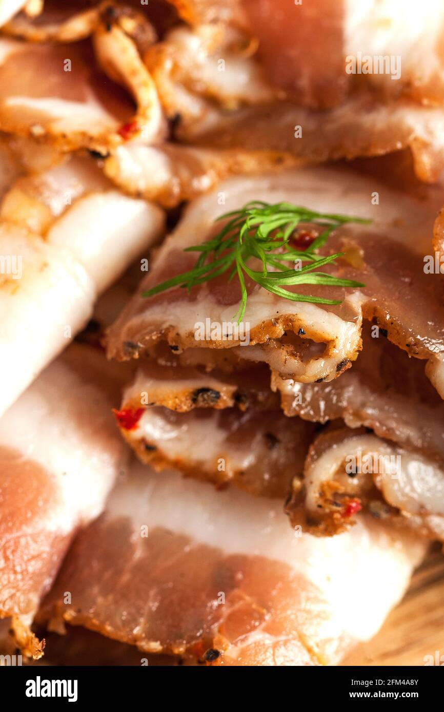 Ukrainian salo, pork lard sprinkled with fresh chopped herbs Stock ...