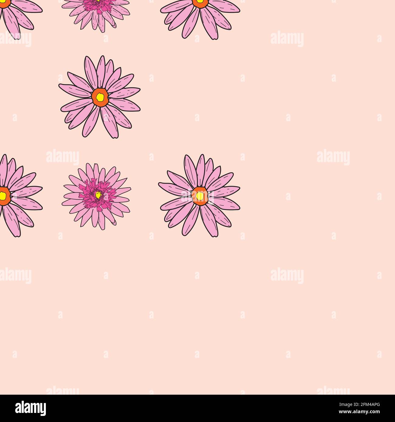 Vector pastel pink beige background pink daisy flowers and wild flowers ...