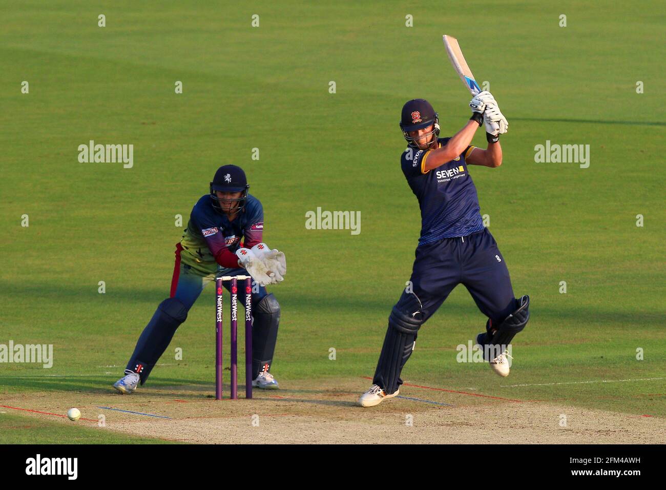 Tom Westley in batting action for Essex as Sam Billings looks on from ...