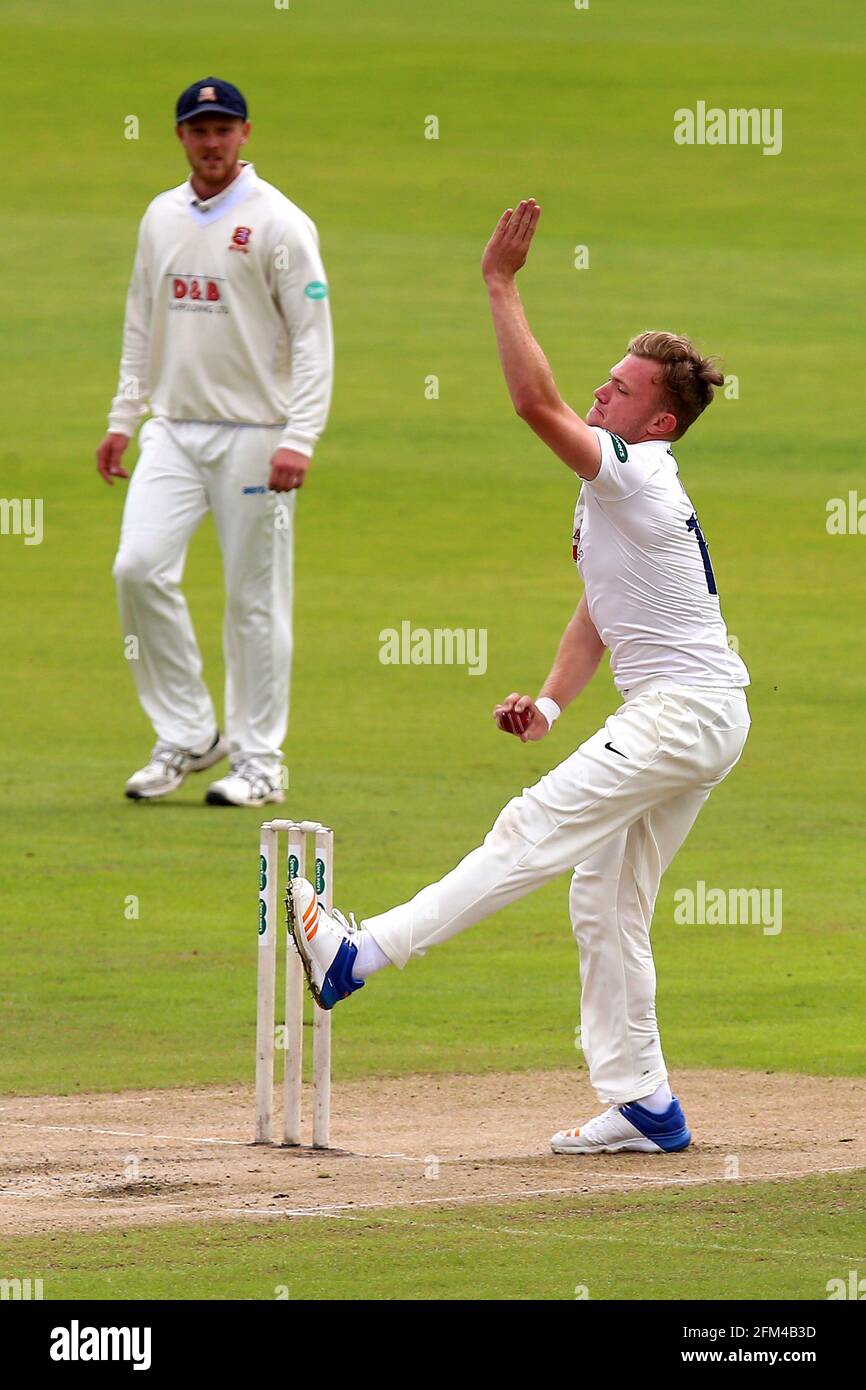 Sam Cook in bowling action for Essex during Lancashire CCC vs Essex CCC ...