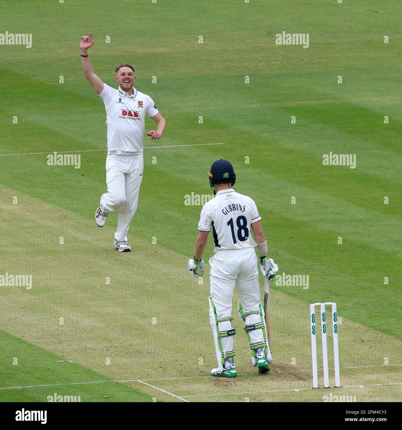 Jamie Porter of Essex with an appeal for the wicket of Nick Gubbins ...