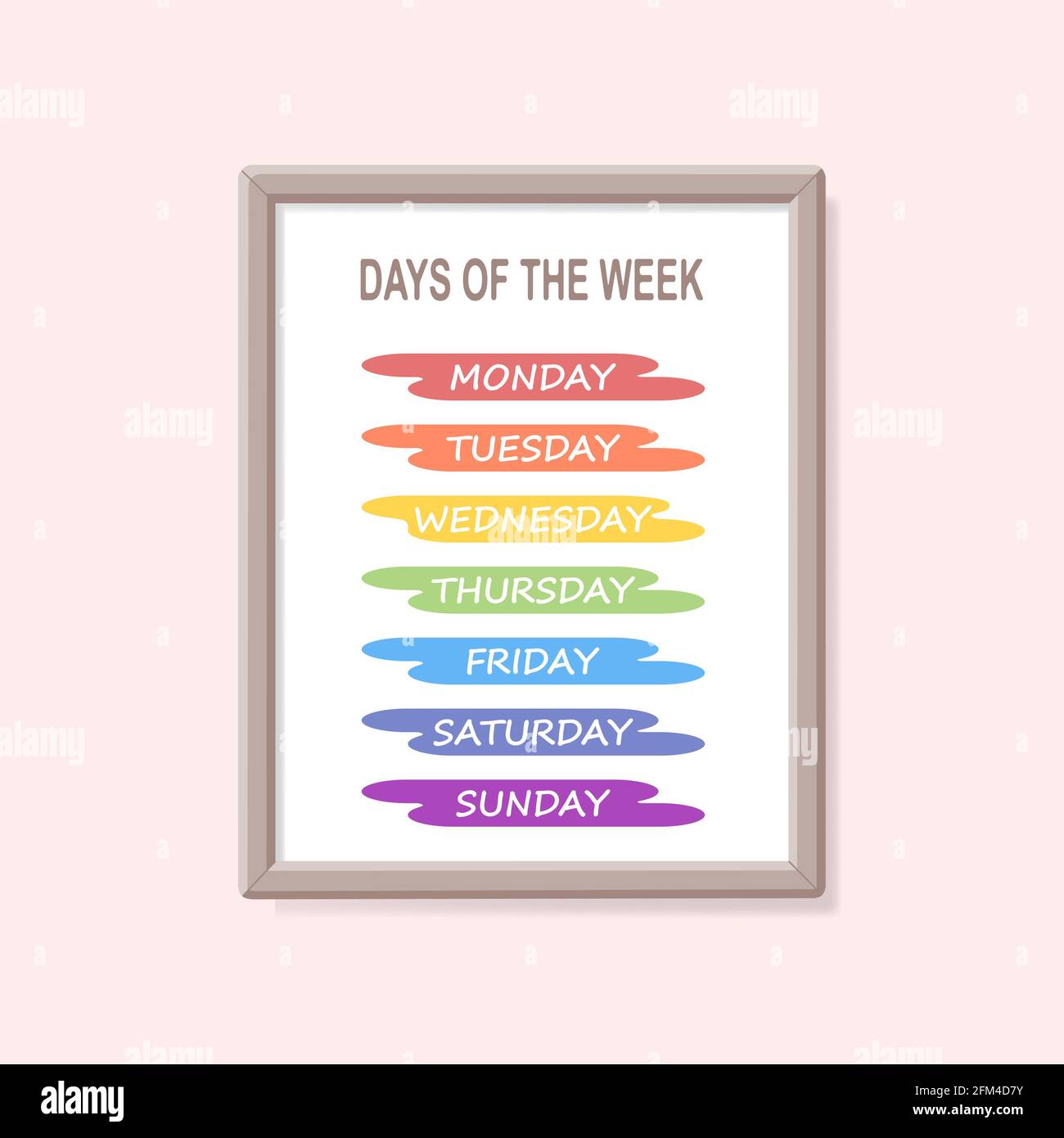 Educational poster of names of days of week on rainbow colors ...