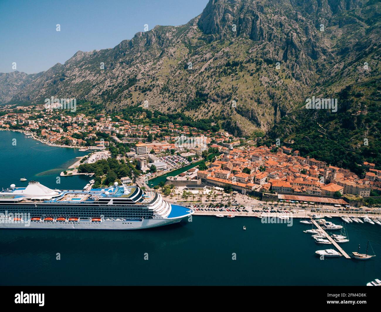 Top view of the pier with a big boat and town Stock Photo - Alamy