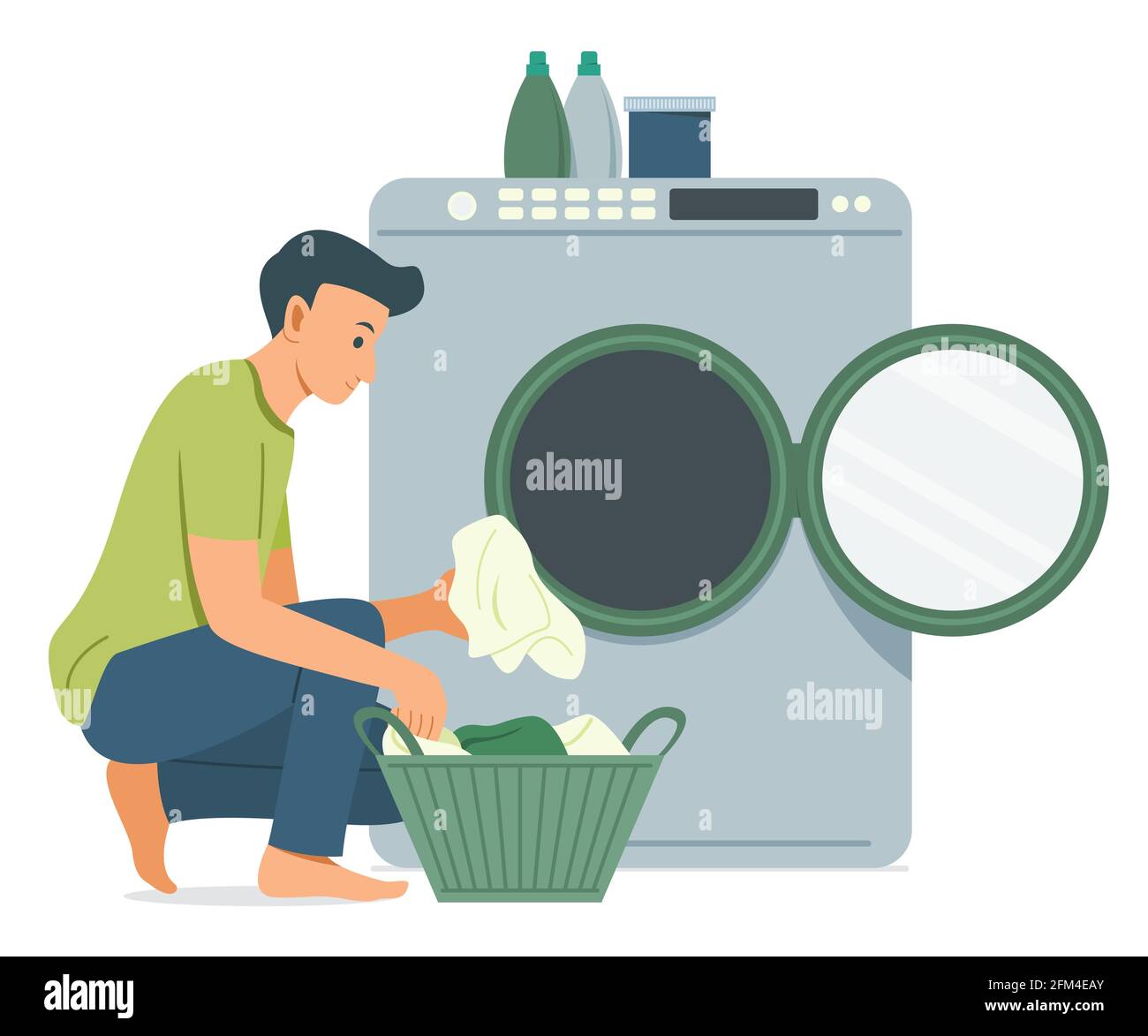 Man Wash the Clothes with Washing Machine Stock Vector Image & Art - Alamy