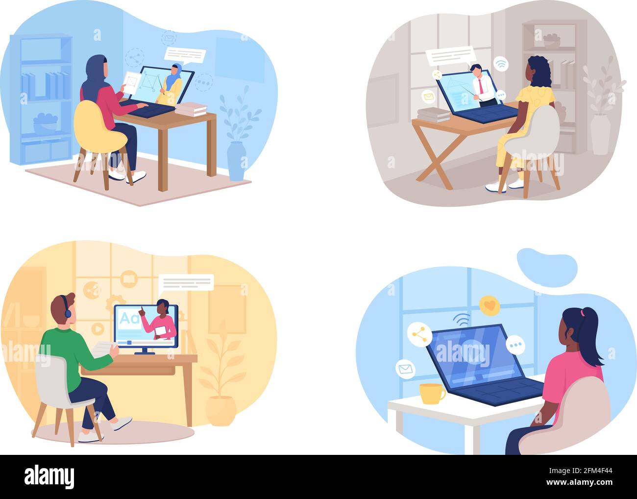 Remote class 2D vector web banner, poster set Stock Vector Image & Art ...