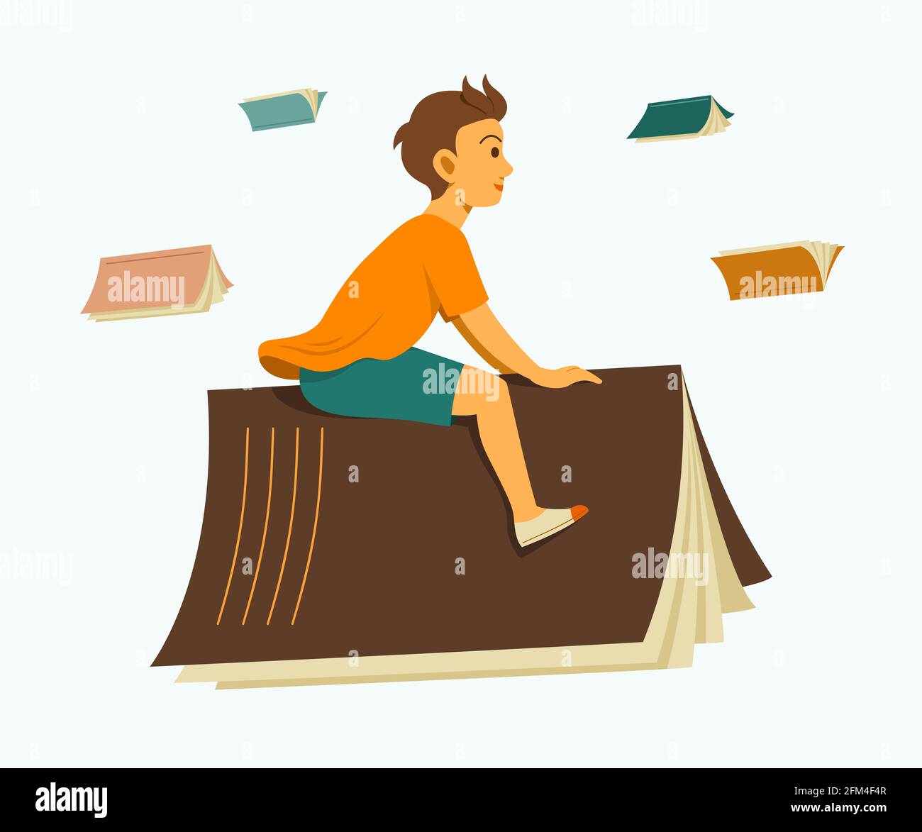Boy Ride a Book and Enjoy Fly to Learning Journey Stock Vector Image ...