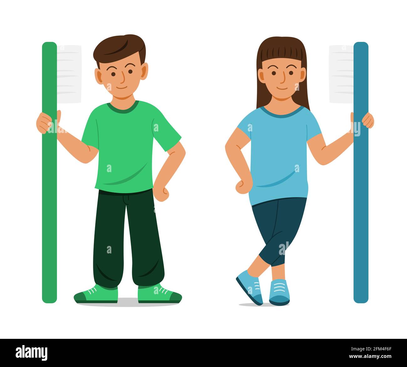 Children Stand and Hold a Big Toothbrush Stock Vector Image & Art - Alamy