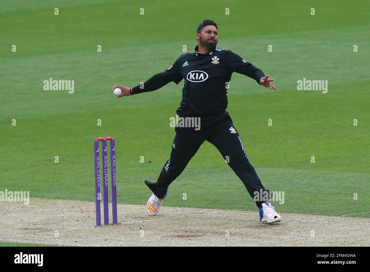 Ravi Rampaul in bowling action for Surrey during Surrey vs Essex Eagles ...