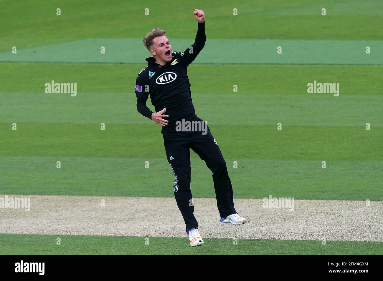 Sam Curran celebrates taking the wicket of Essex batsman Nick Browne ...
