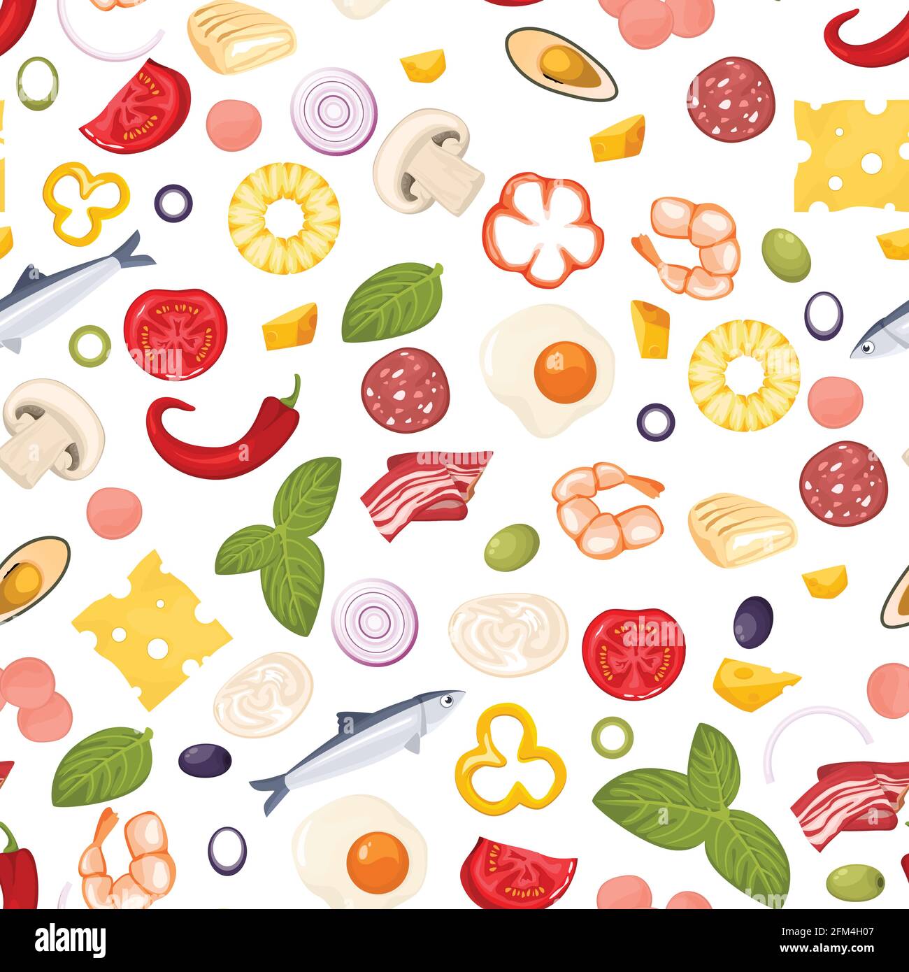 Seamless pattern with food, pizza ingredients. Pattern for box, fabric ...