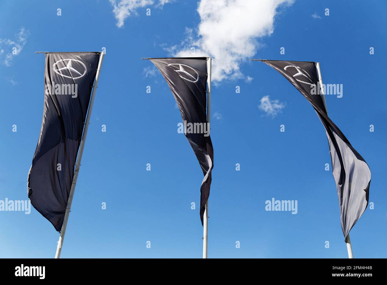 Flags with Mercedes signs near Mersedes selling and service center ...