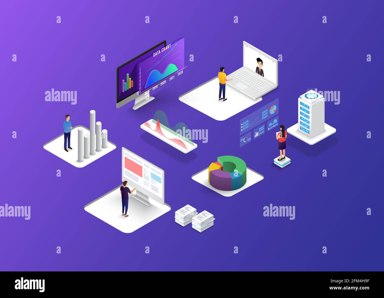 People interacting with charts and analysing statistics. Data ...