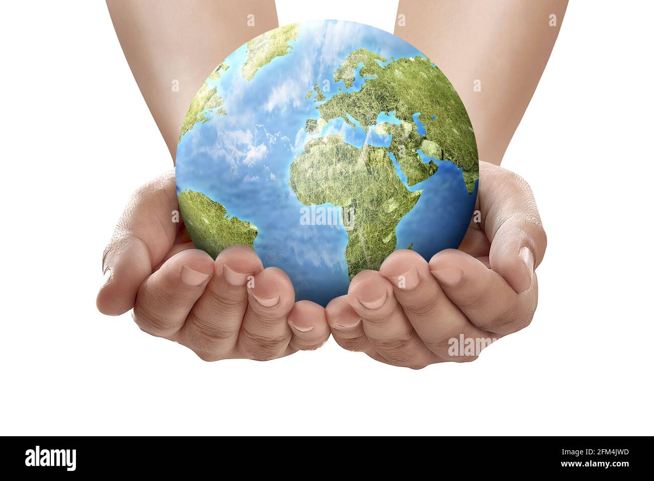 Hand holding earth isolated over white background Stock Photo - Alamy