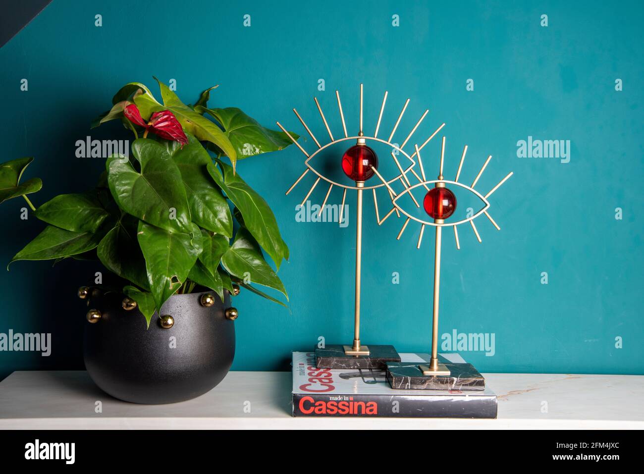 interior design with decorative objects and books Stock Photo - Alamy
