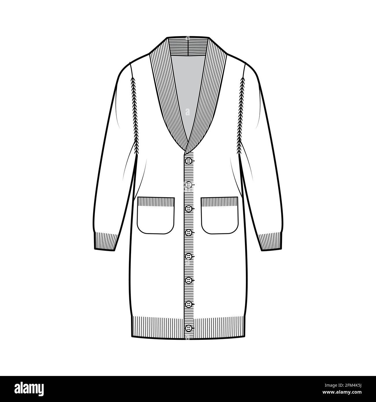 Cardigan dress Shawl collar Sweater technical fashion illustration with ...
