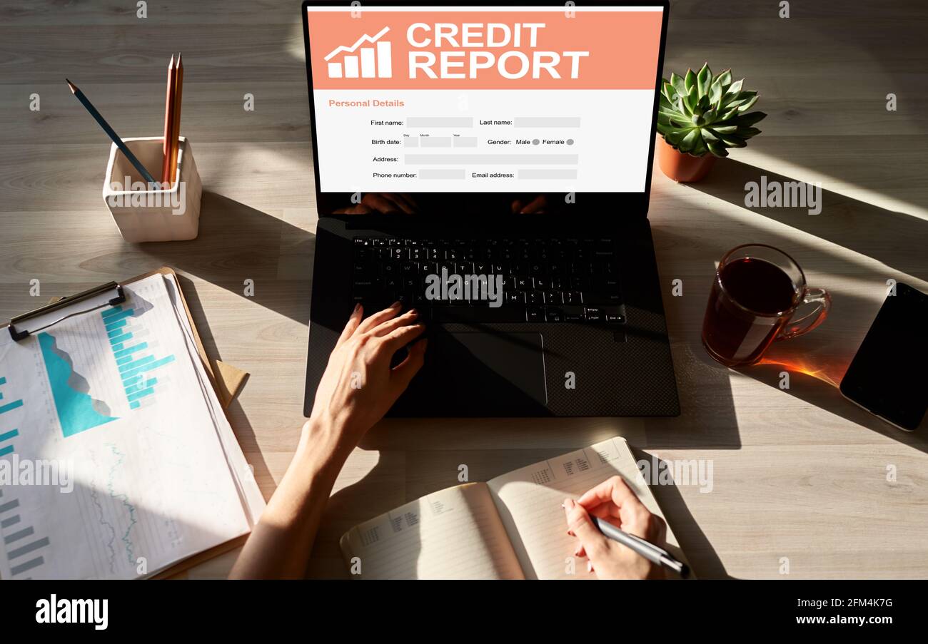 Credit report application form on screen. Business and finance concept ...