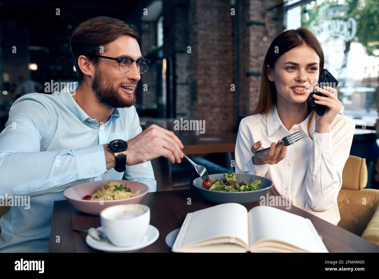 work colleagues cafe breakfast communication officials finance Stock ...