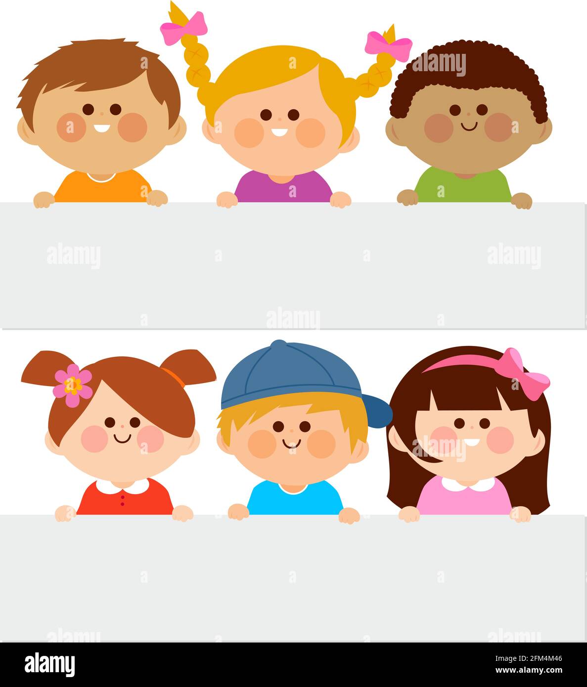 Diverse group of children holding blank placards. Vector illustration ...
