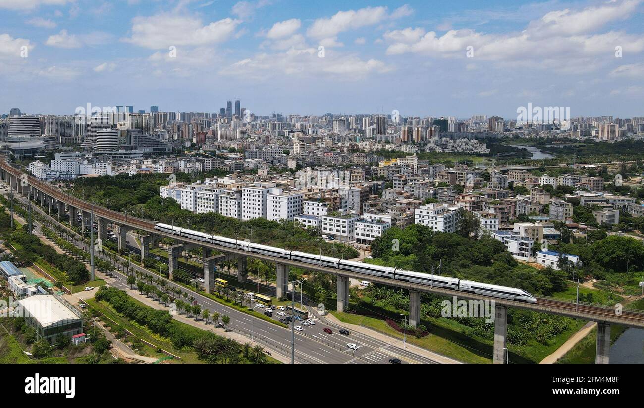 Haikou. 3rd May, 2021. Aerial photo taken on May 3, 2021 shows a bullet ...