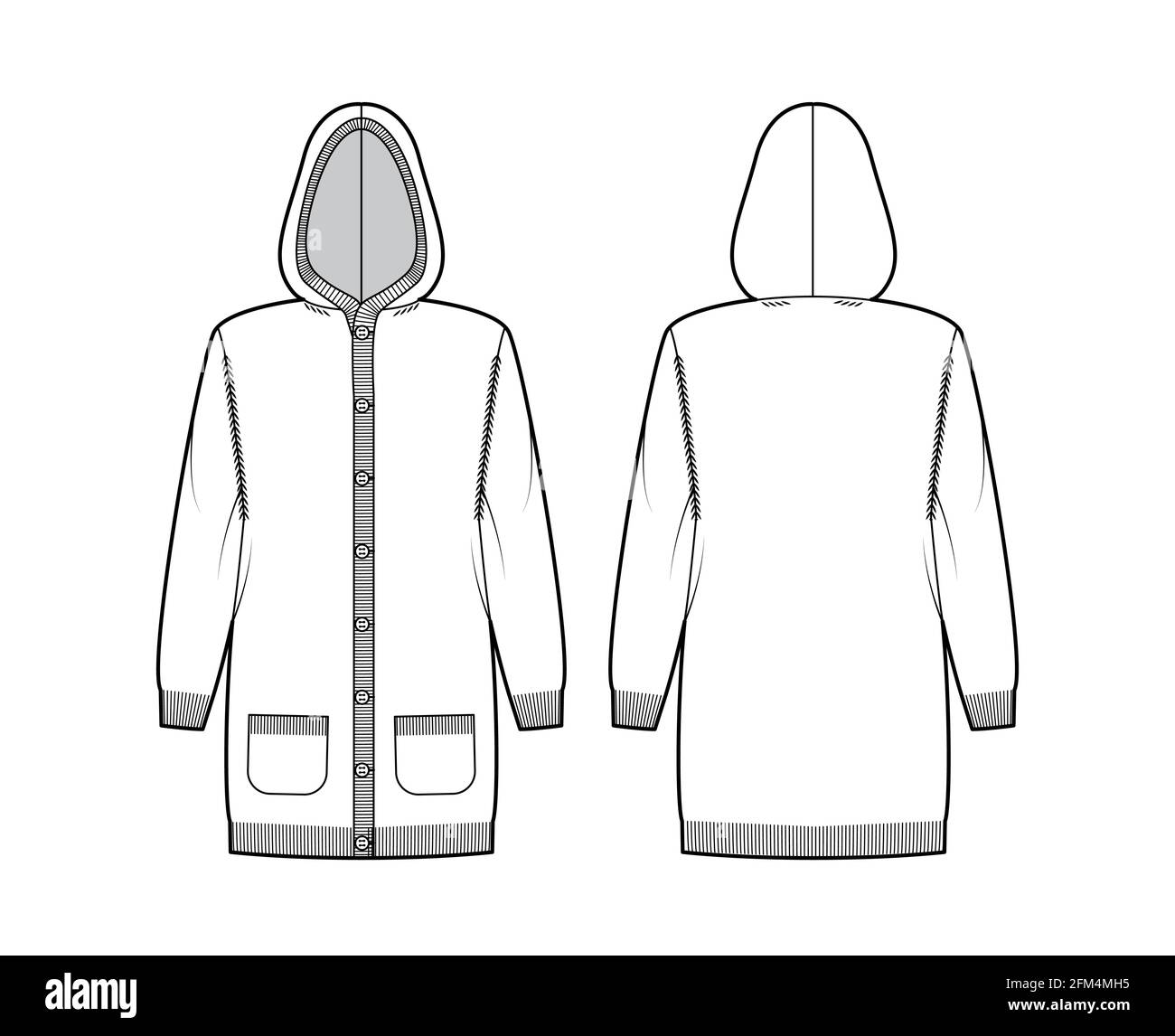 Dress Hooded cardigan dress Sweater technical fashion illustration with ...