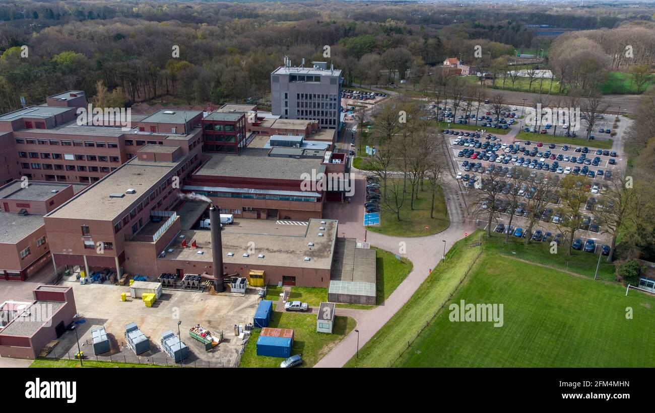 Turnhout, Belgium, 27 April 2021, Bird eye aerial view of the AZ Sint ...