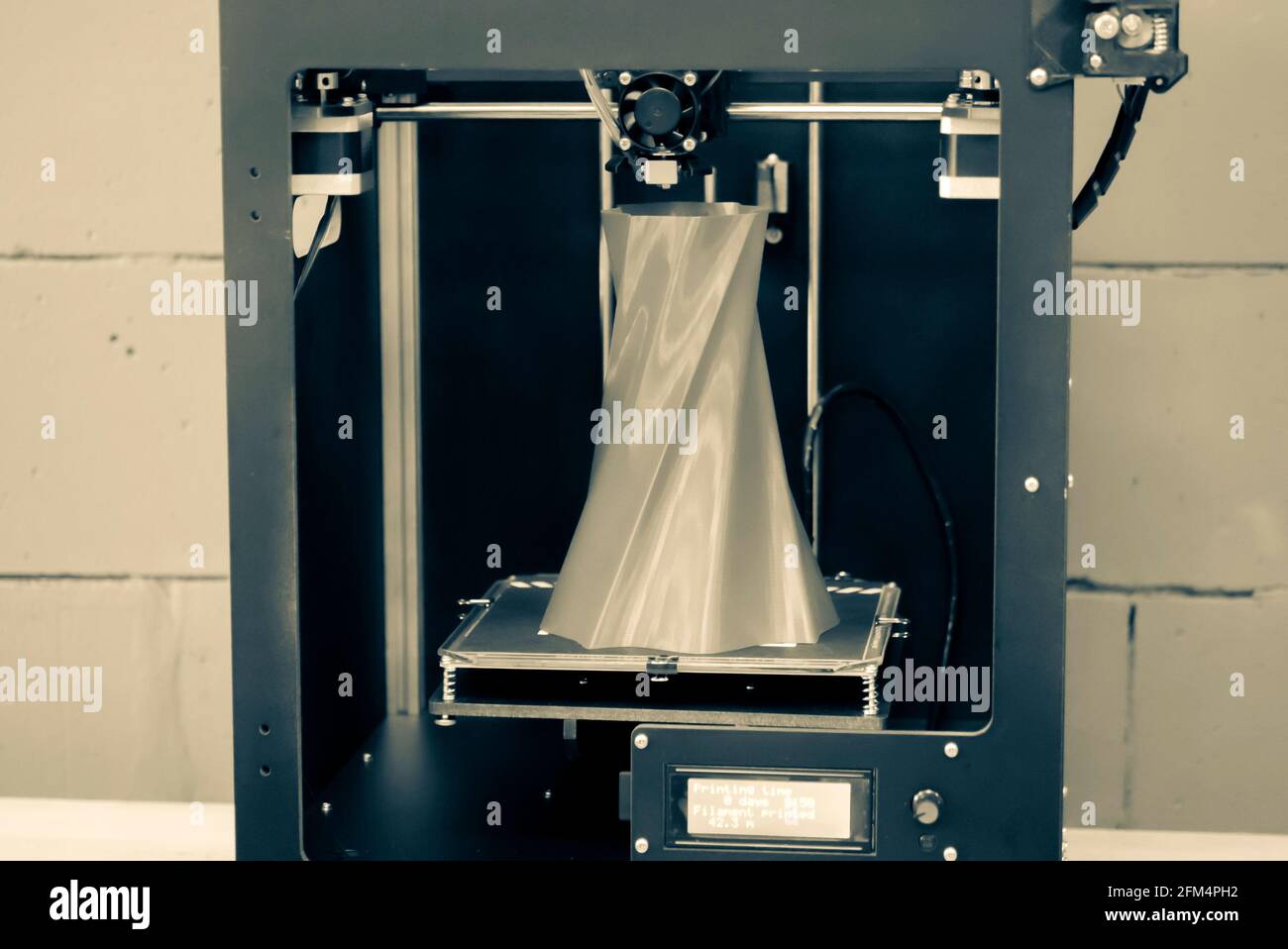 3D printer working close up. Automatic three dimensional 3d printer ...