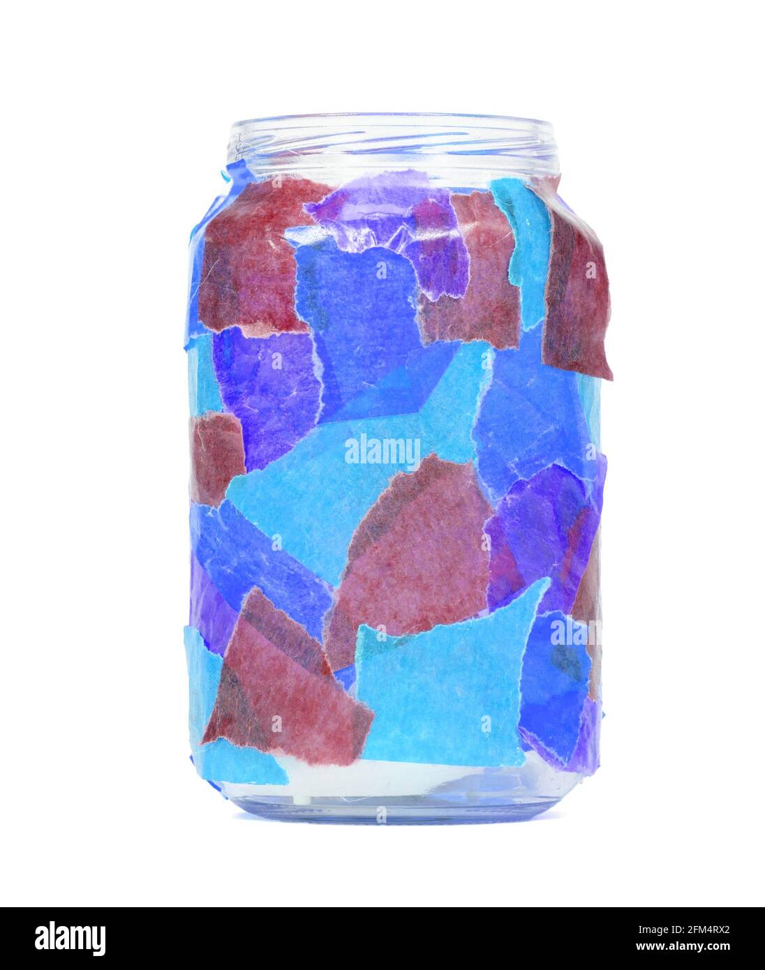 Jar decorated with colorful paper, tealight, isolated Stock Photo - Alamy