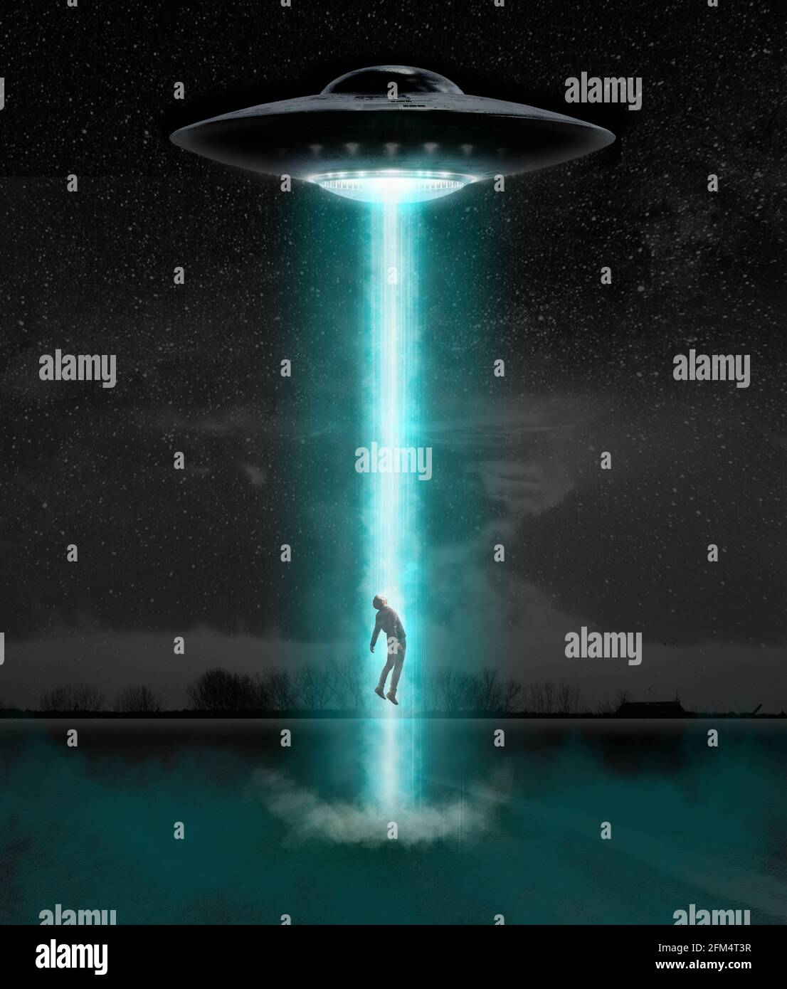 Man being abducted by UFO - alien abduction concept Stock Photo - Alamy