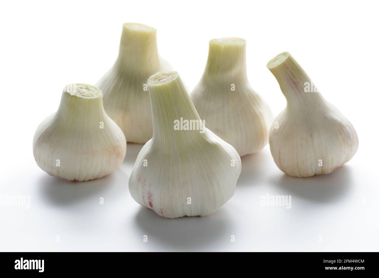 Group of fresh raw whole garlic bulbs close up isolated on white ...