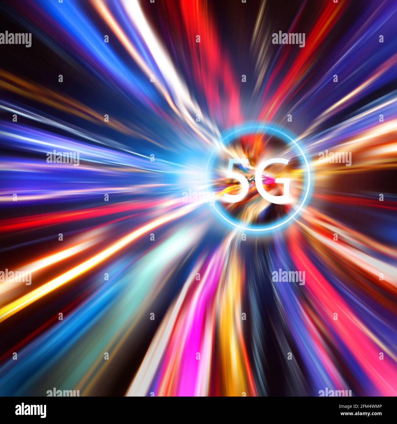 5g internet system with colorful lighting of speed for abstract ...