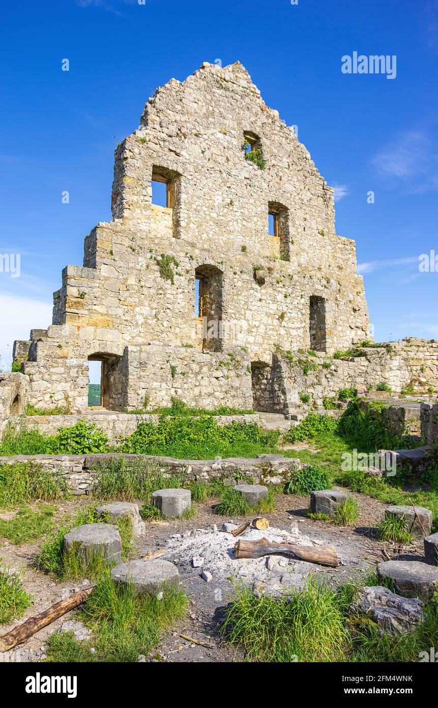 Gable side of a dilapidated building, medieval castle ruins of ...