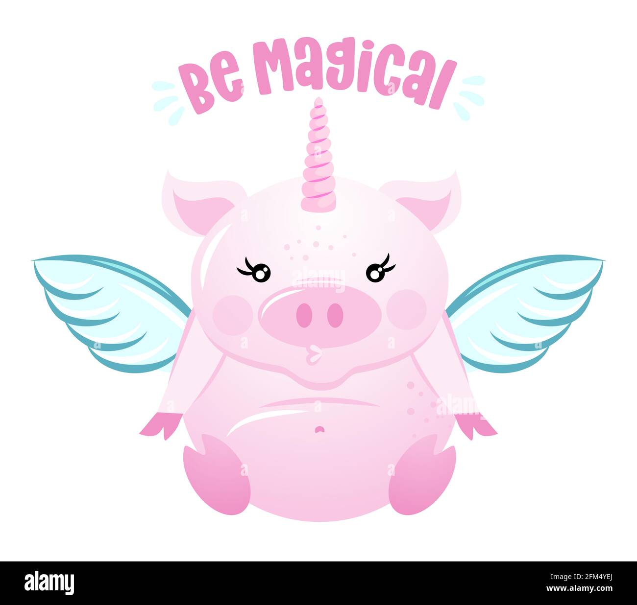 Be magical - Cute rose pink pig. Funny doodle piglet. Hand drawn ...