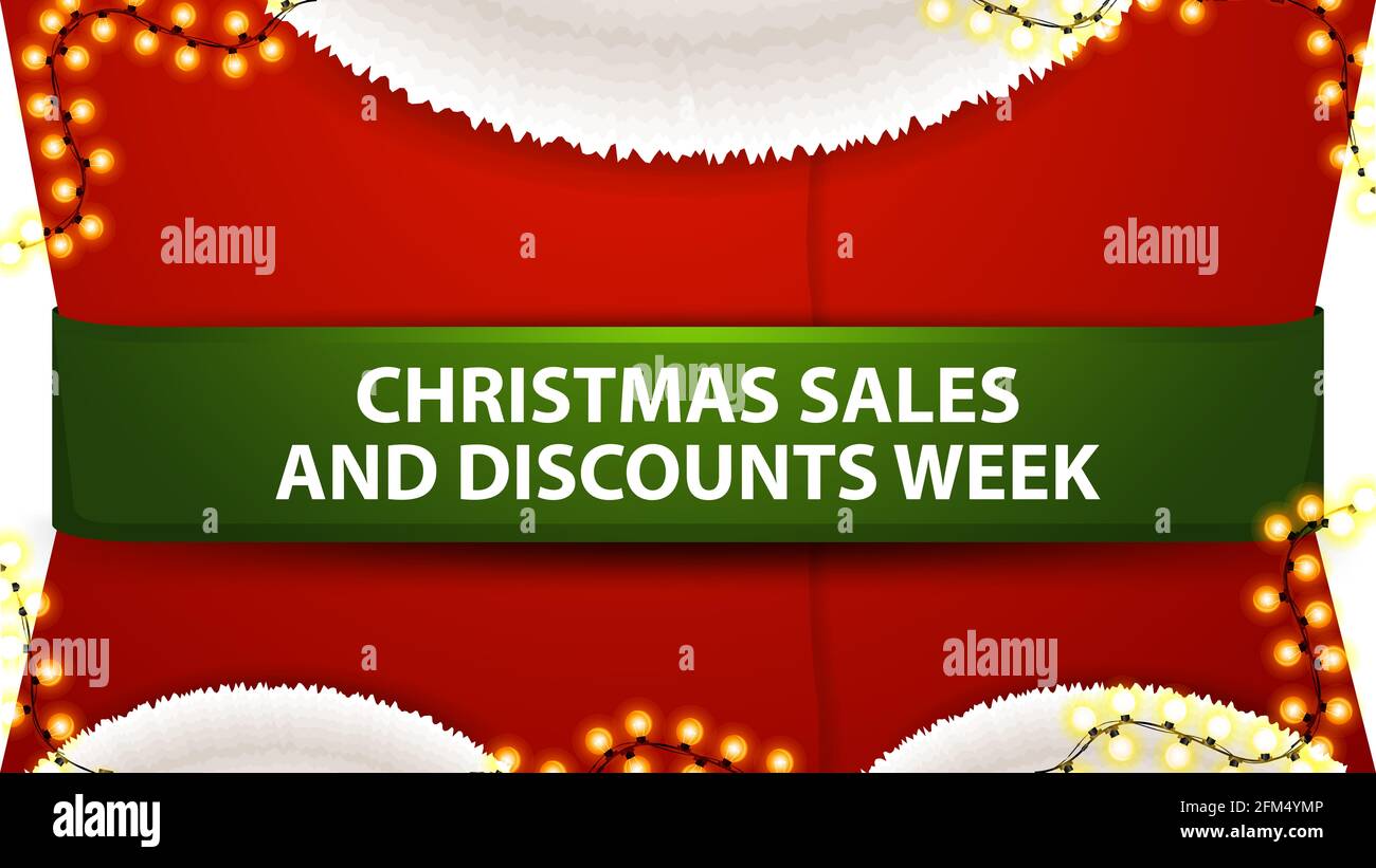 Christmas sales and discount week, red discount banner in form of Santa ...