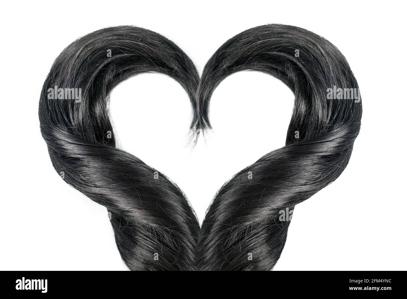 Black hair in shape of heart isolated on white. Curly black hair ...