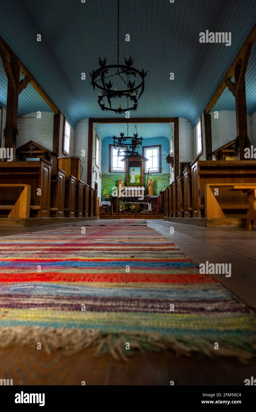 Wood Ceiling With Old White Church Typical Beautiful Breton Old Church