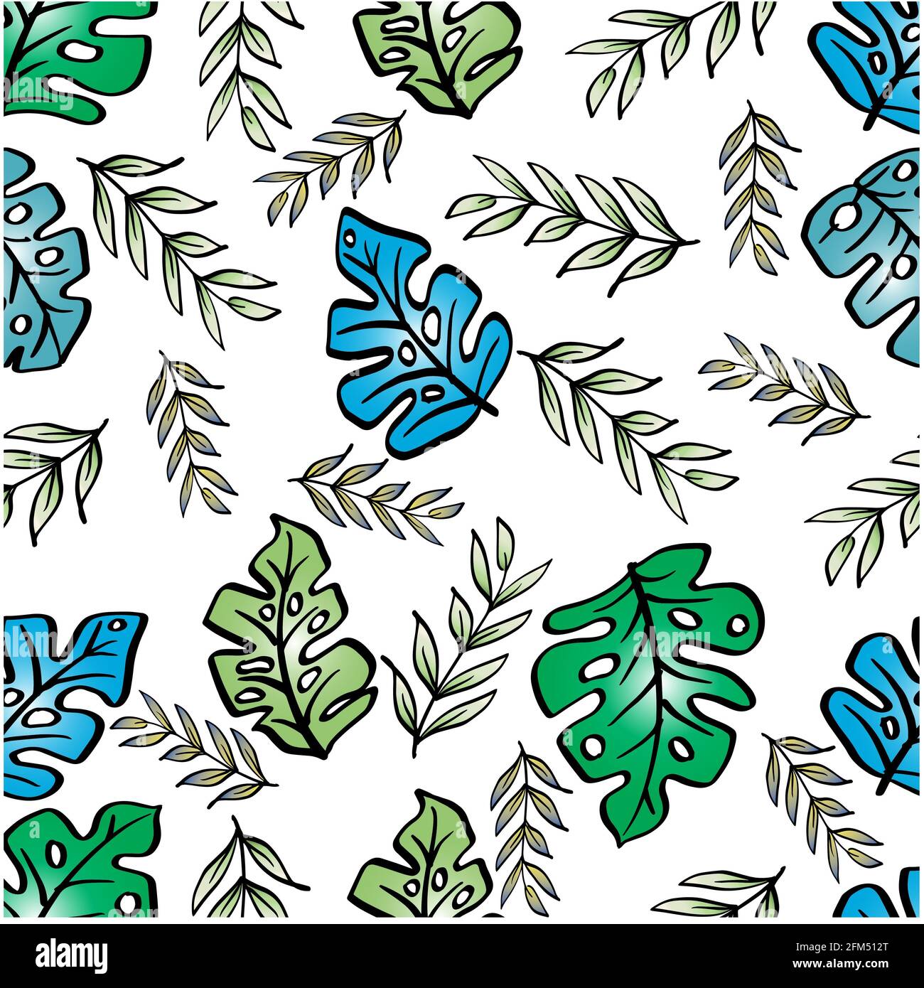 Black and white tropical palm leaves seamless pattern vector ...