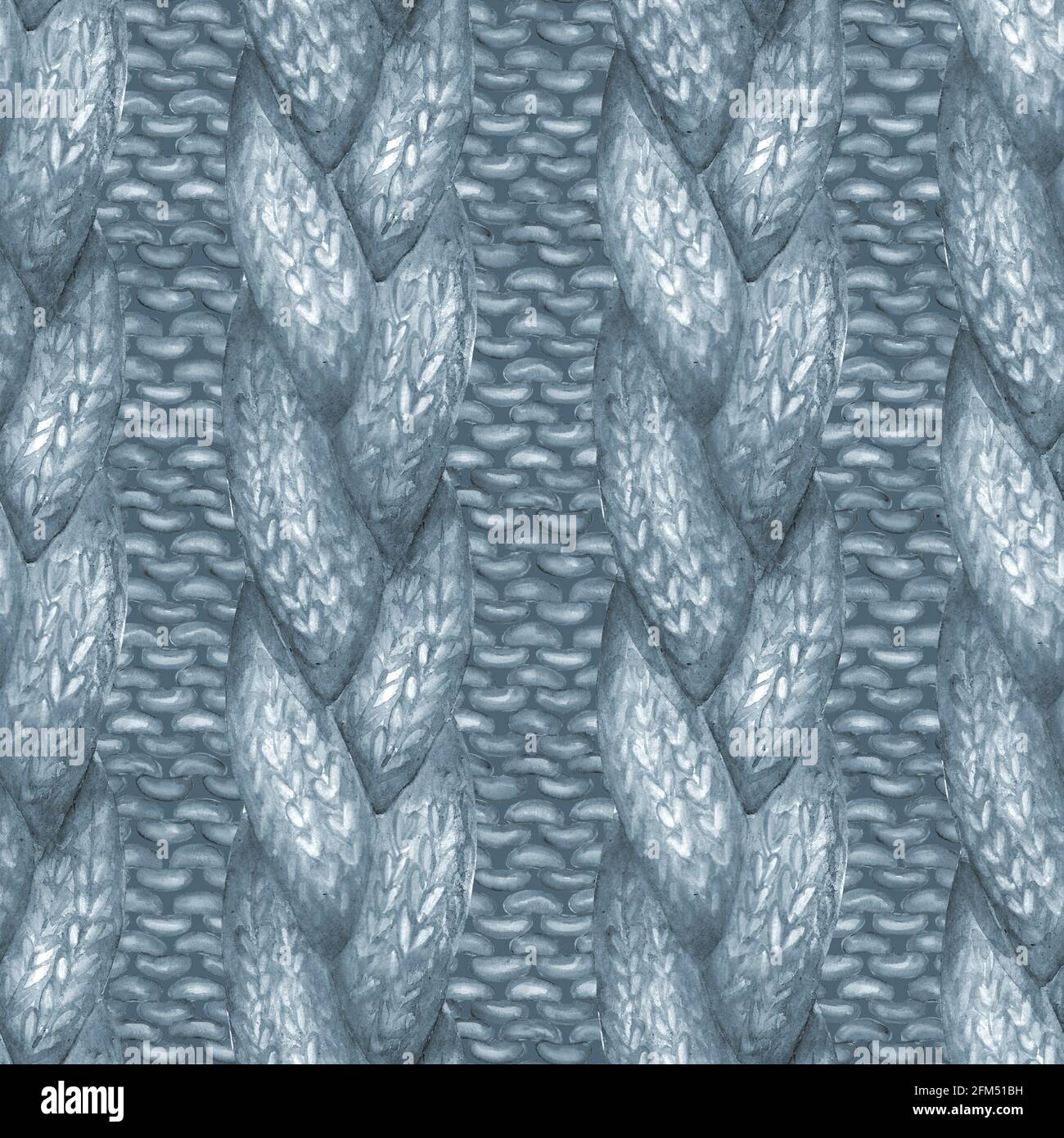 Blue navy realistic knitted seamless pattern. Watercolor hand paint ...