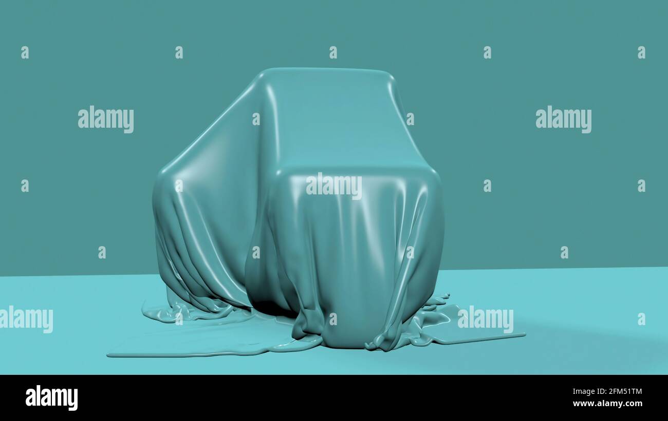 3D illustration - render of blue fabric falling down and cover ...