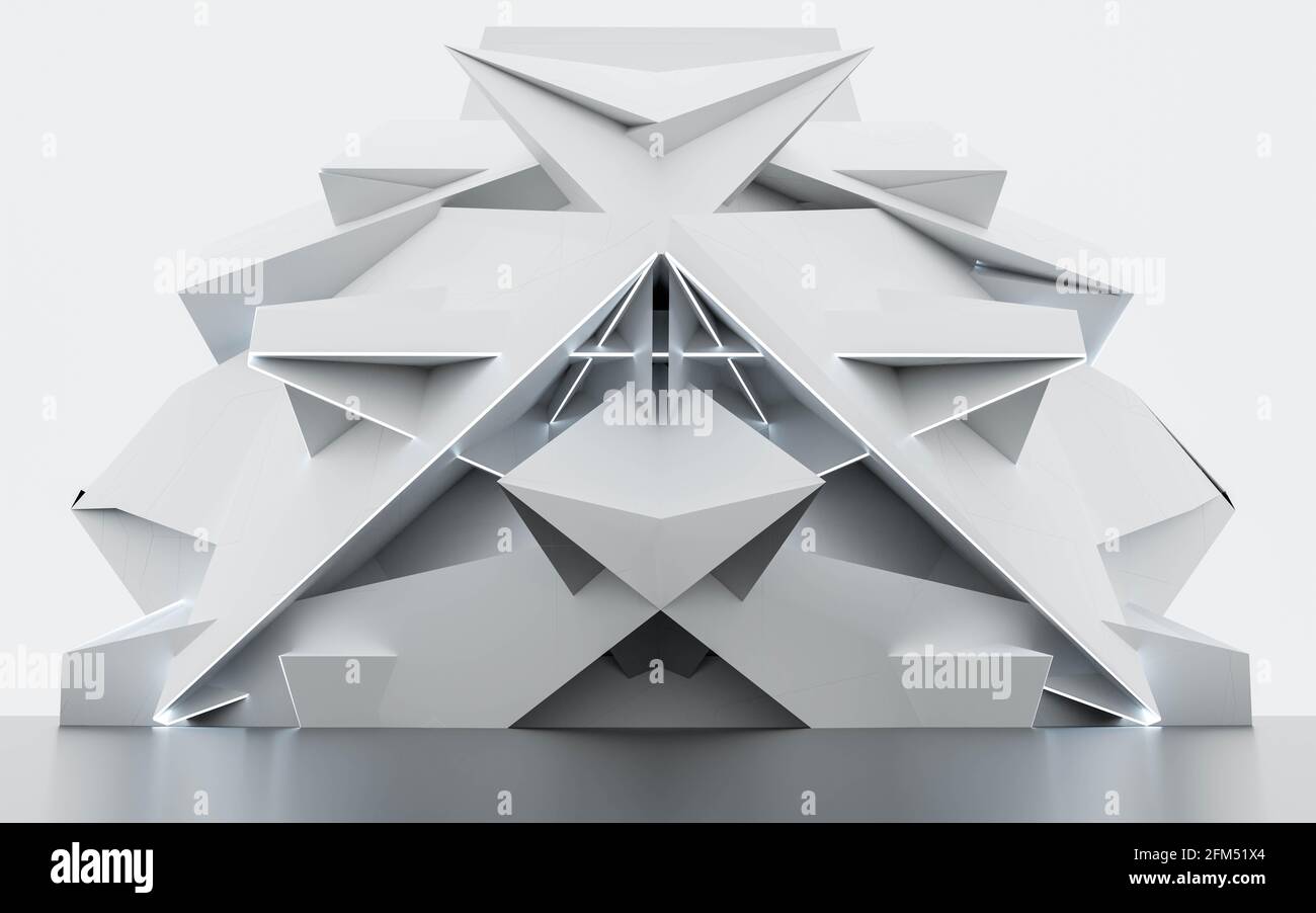 Abstract white technology concept geometric polygon shape architecture 3d render illustration ...