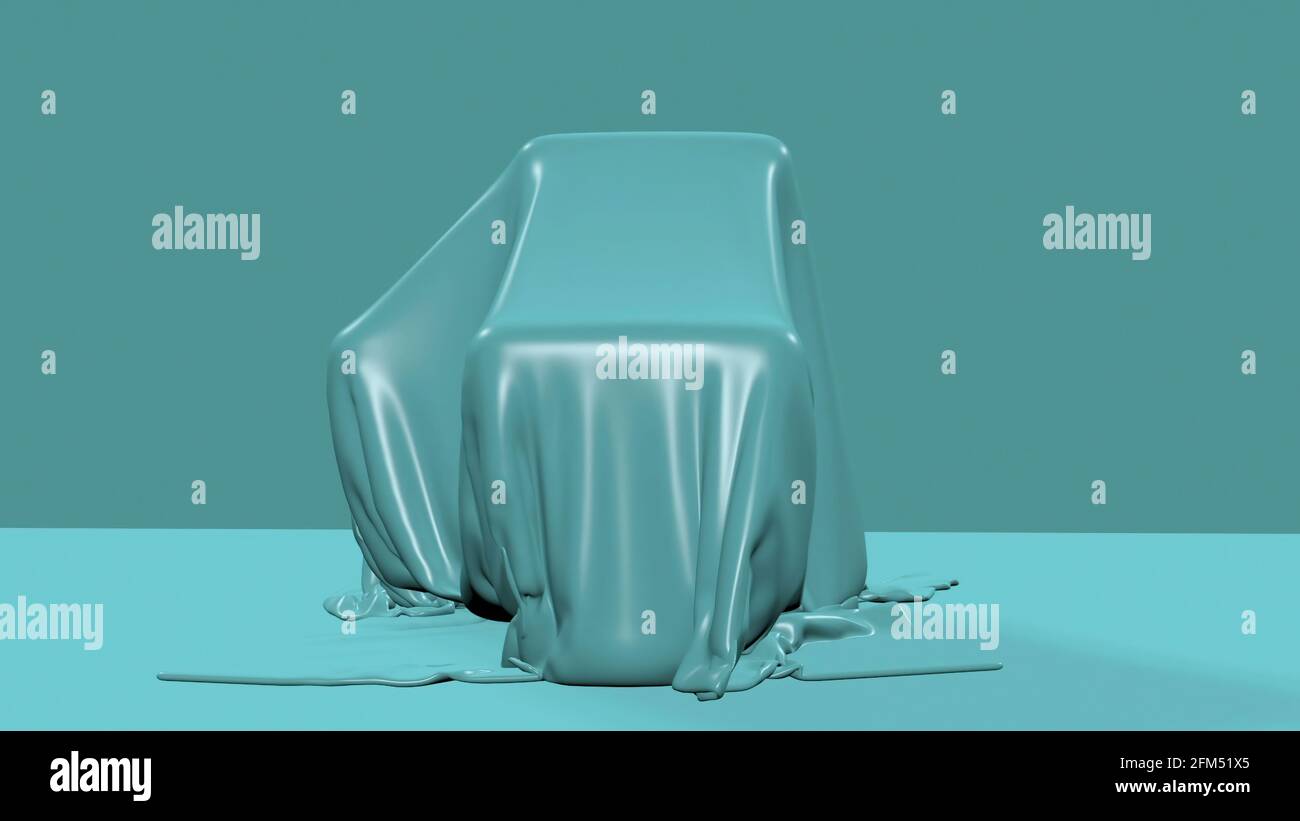 3D illustration - render of blue fabric falling down and cover ...